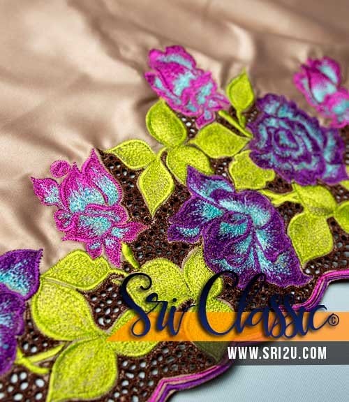 Sulam Cincang Bunga Ros Kerawang Sarang Lebah - Jubah Moden